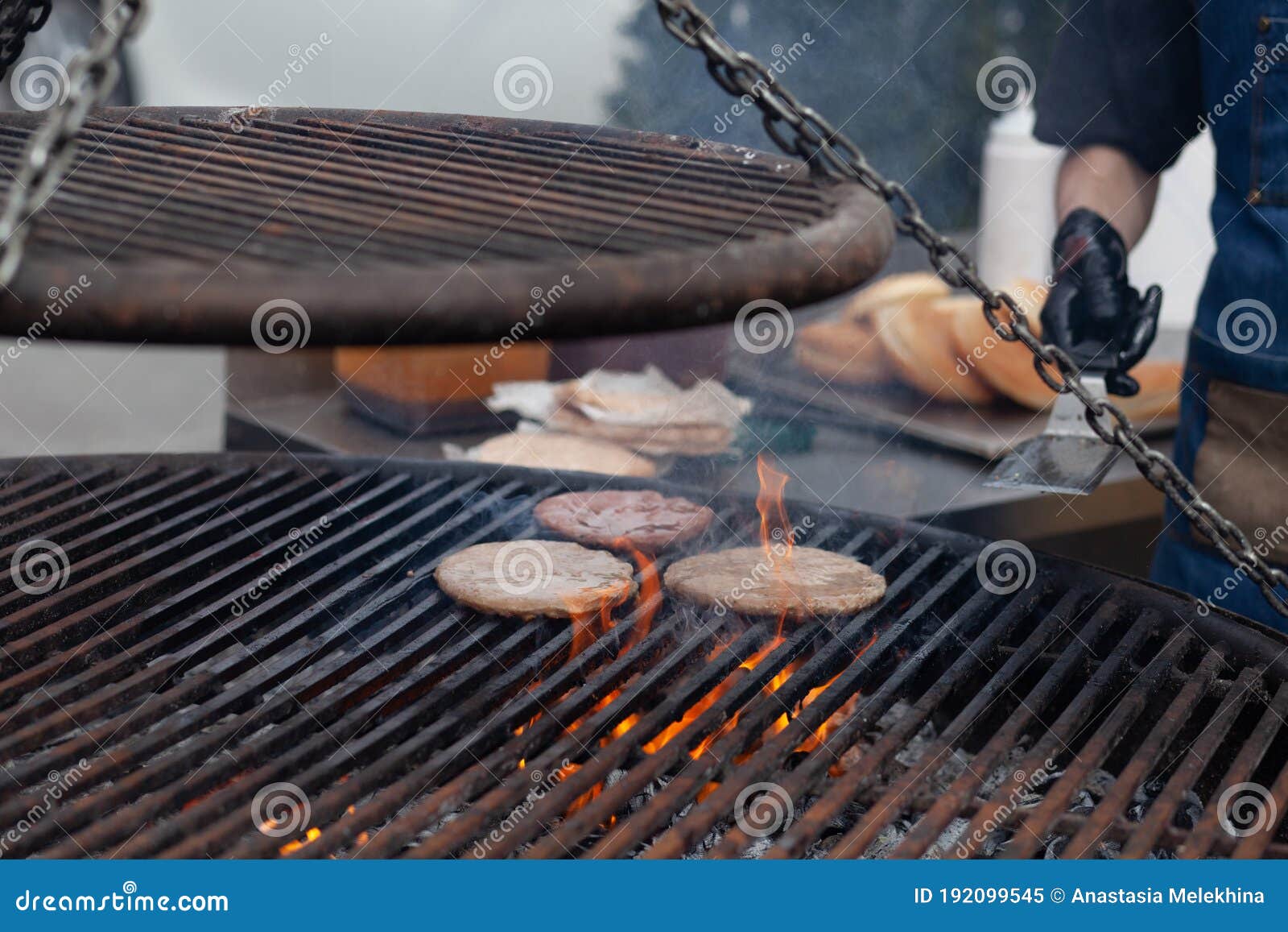 Burger Barbeque Being Cooked on a Flame Stock Image - Image of market ...