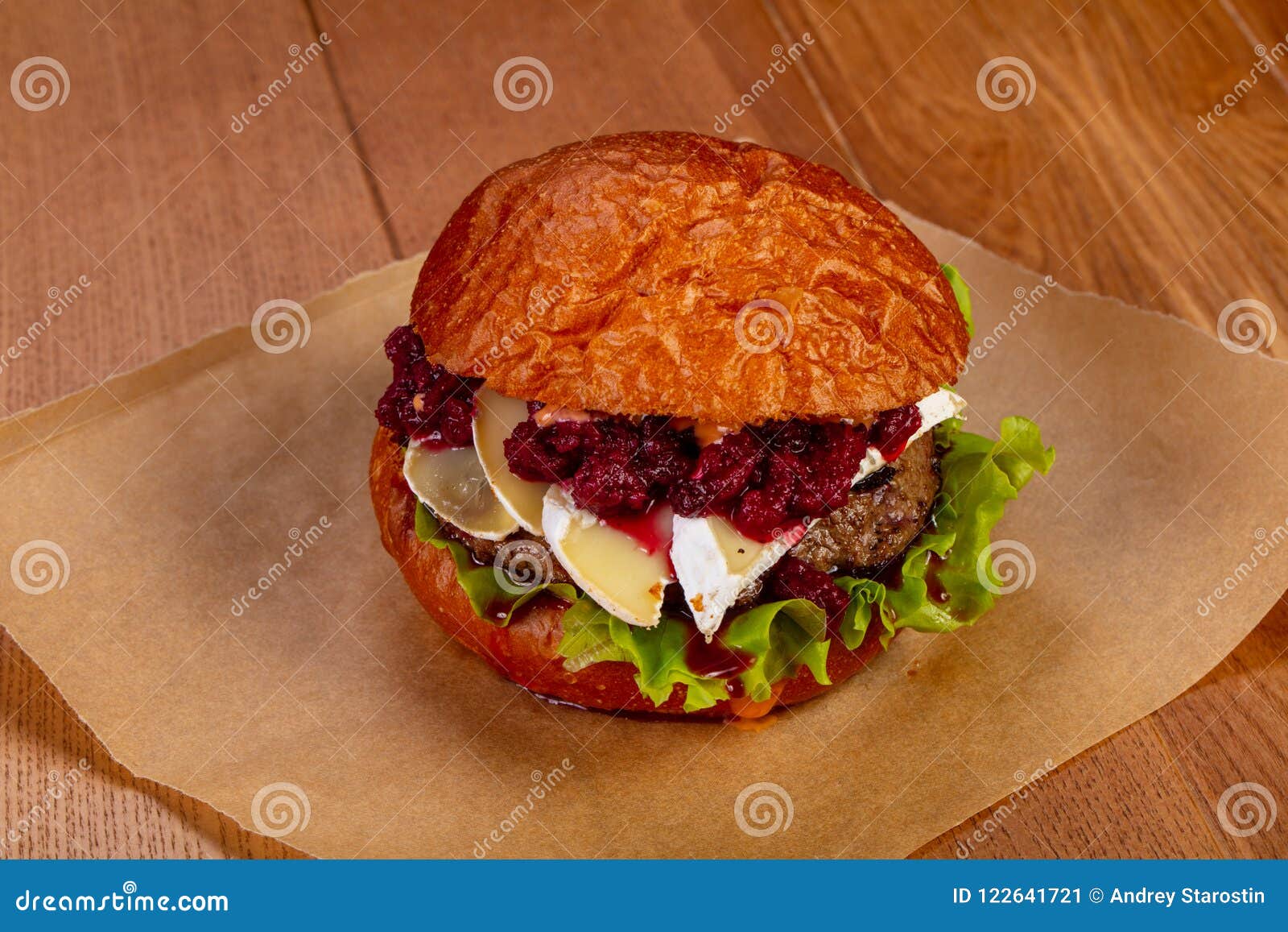 Burger with beef and brie stock image. Image of salad - 122641721