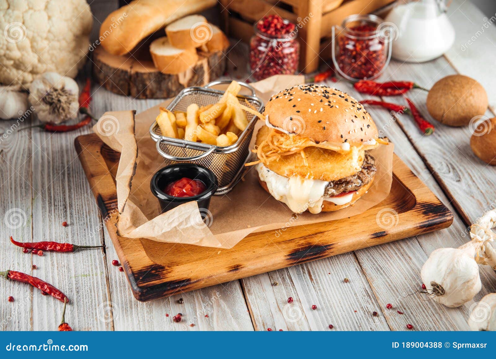Burger with Beef Patty and Three Types of Cheese Stock Photo - Image of ...