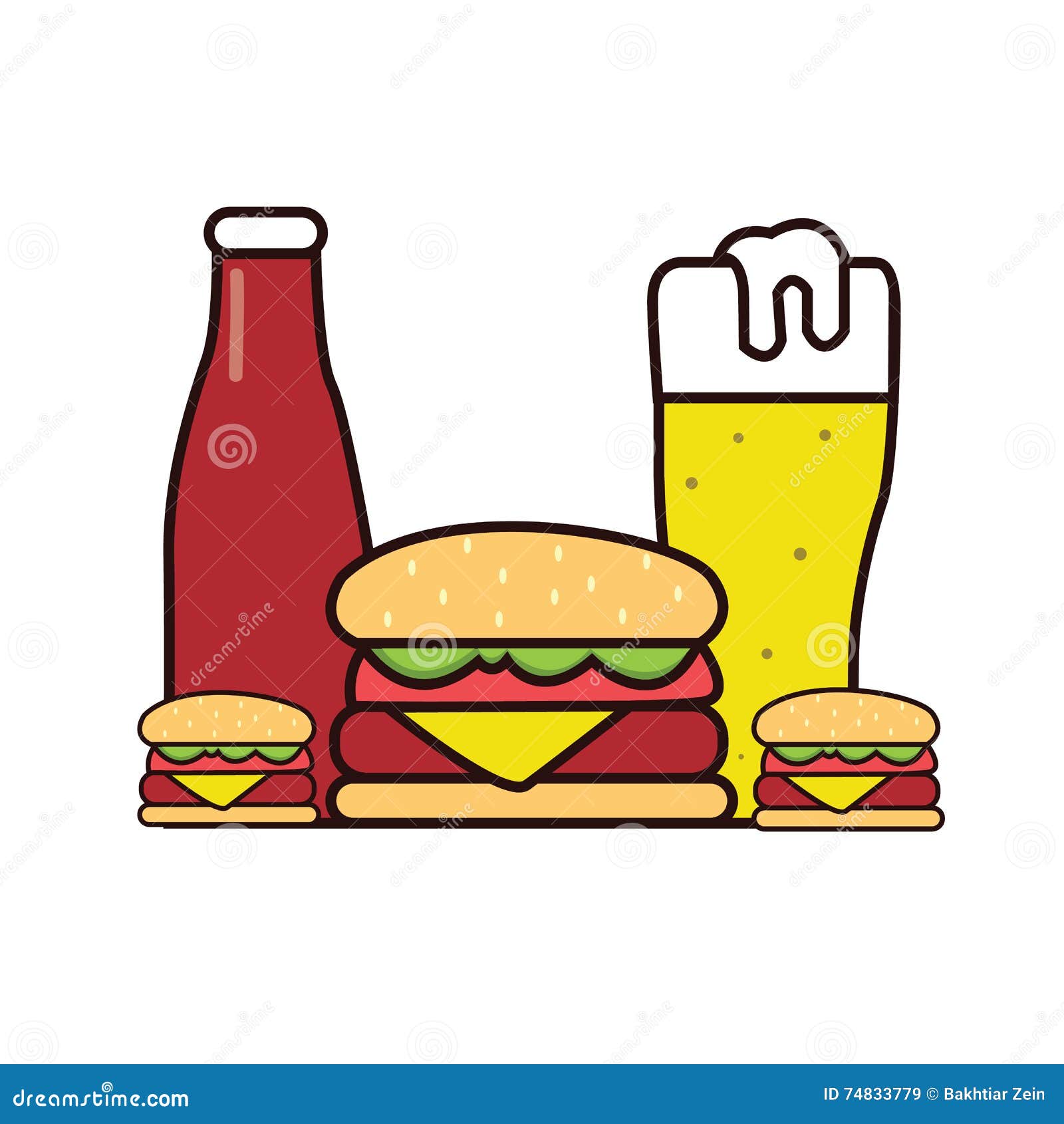 Burger And Beer Solid Icon. Fast-food With Drink Vector Illustration ...