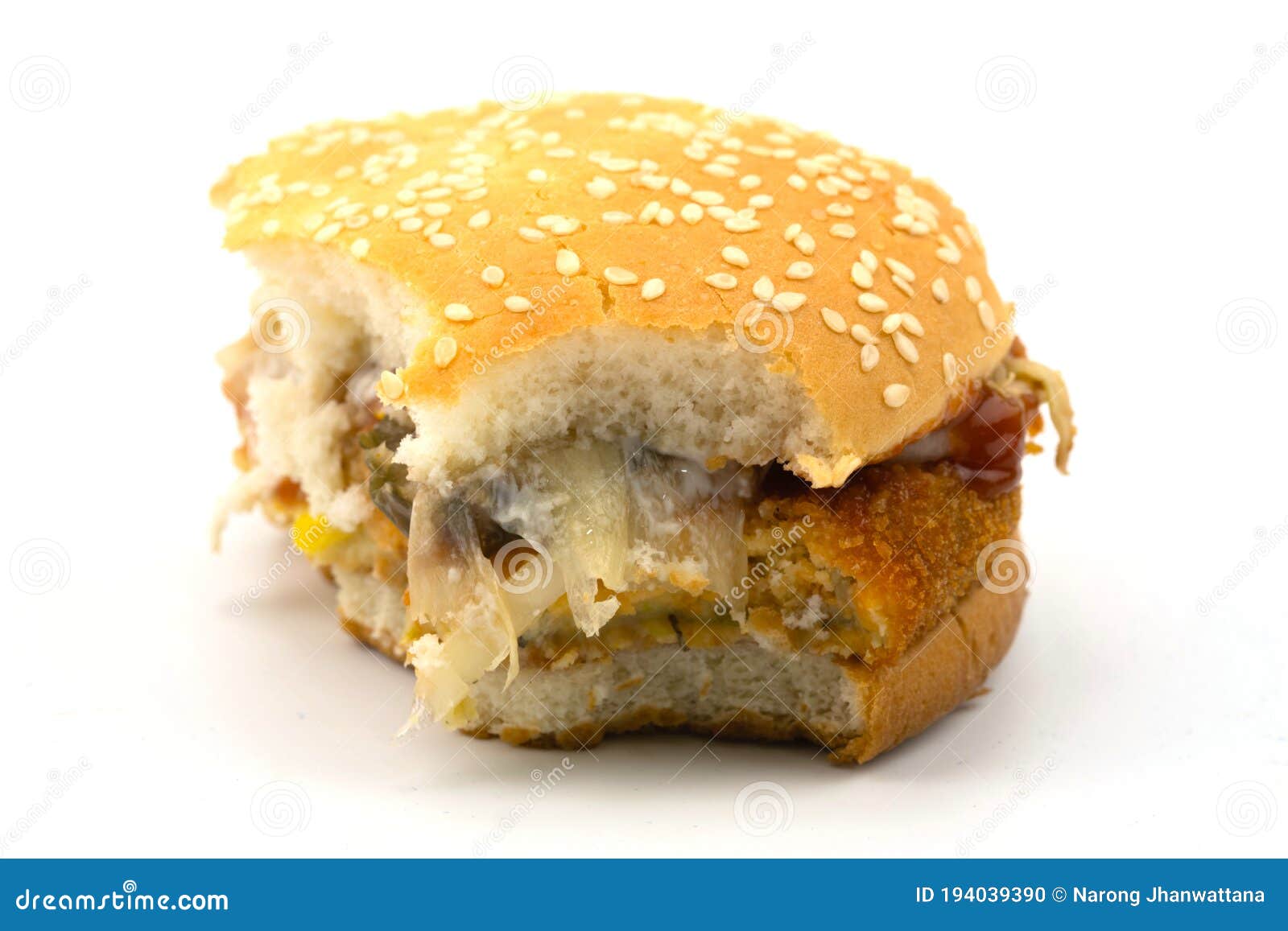 Burger is bitten stock photo. Image of calorie, eaten - 194039390
