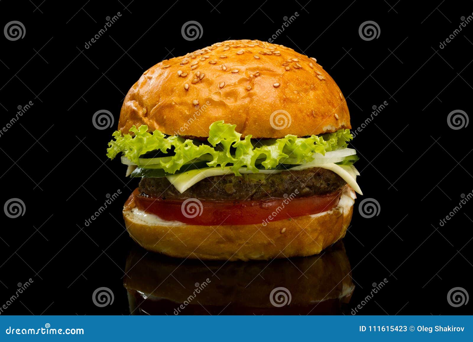Burger on a Black Background Stock Image - Image of classic, closeup ...
