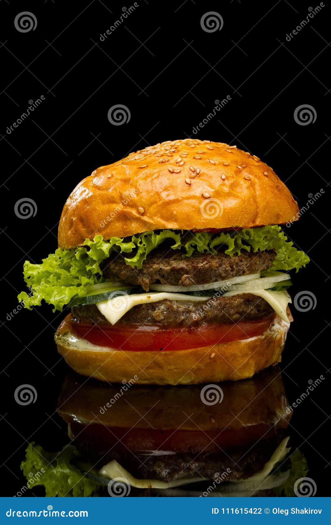 Burger on a Black Background Stock Photo - Image of lettuce, fast ...