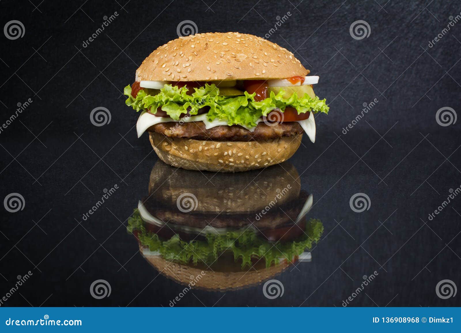 Burger on black background stock photo. Image of black - 136908968