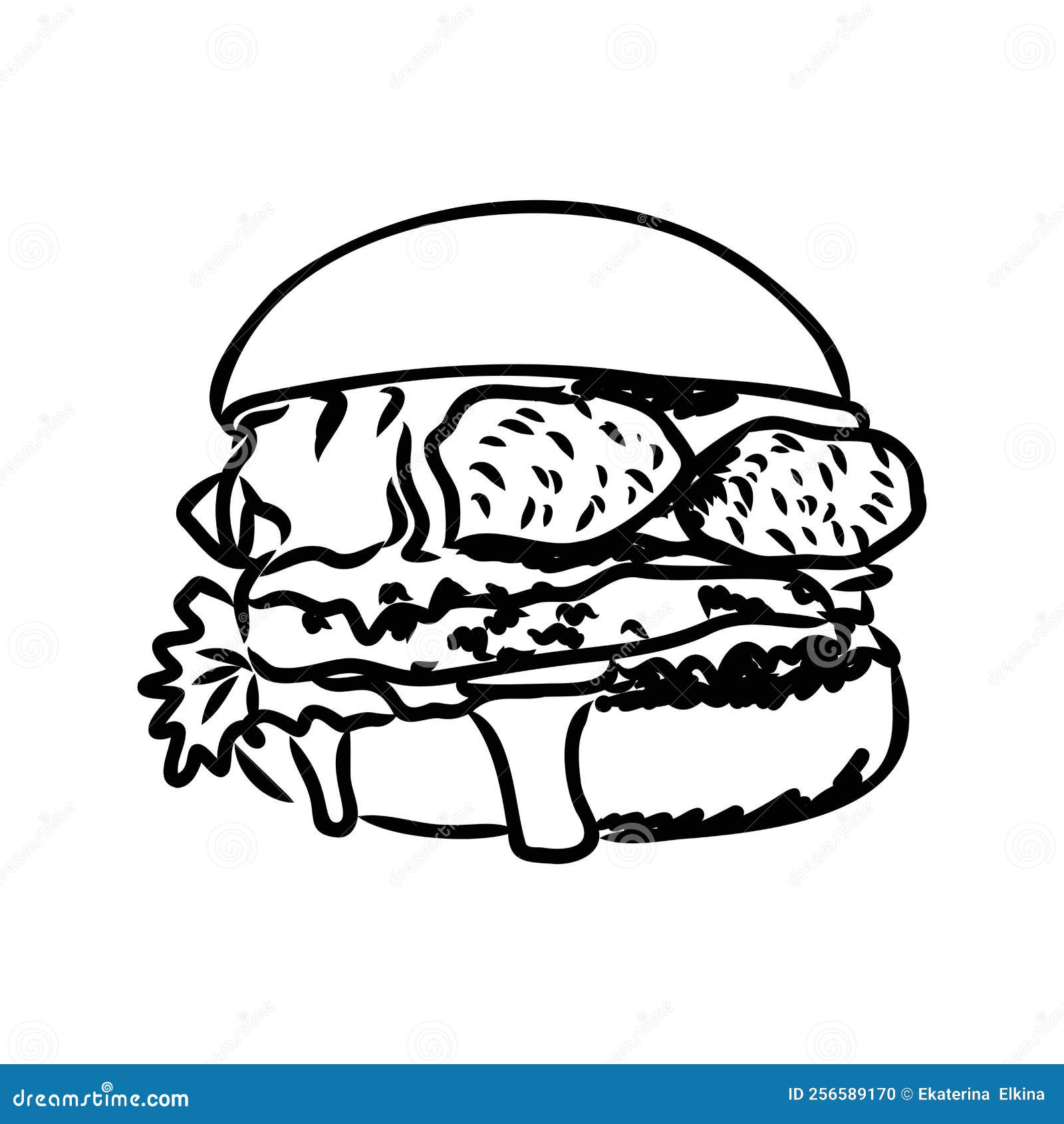Burger Black Outline Sketch. Vintage Style. Vector Illustration Stock ...