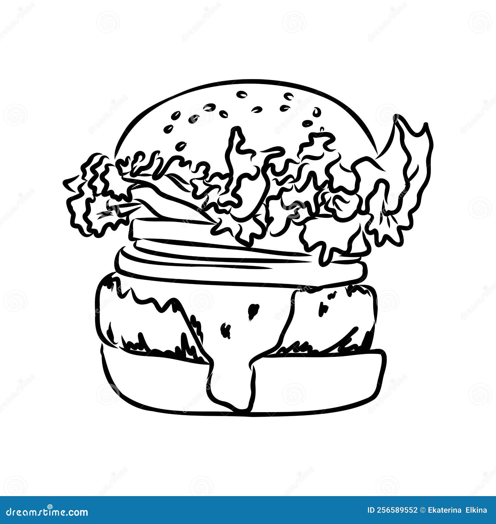 Burger Black Outline Sketch. Vintage Style. Vector Illustration Stock ...