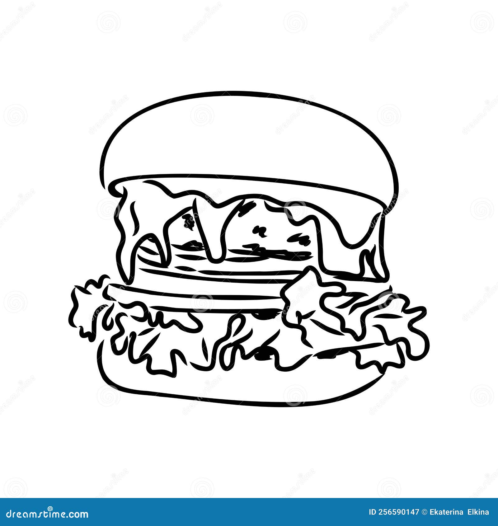 Burger Black Outline Sketch. Vintage Style. Vector Illustration Stock ...