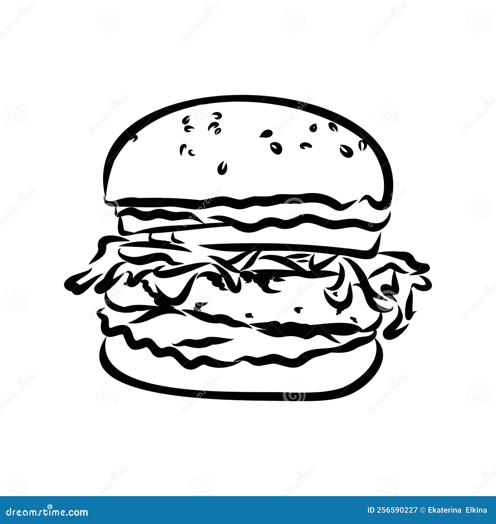 Burger Black Outline Sketch. Vintage Style. Vector Illustration Stock ...