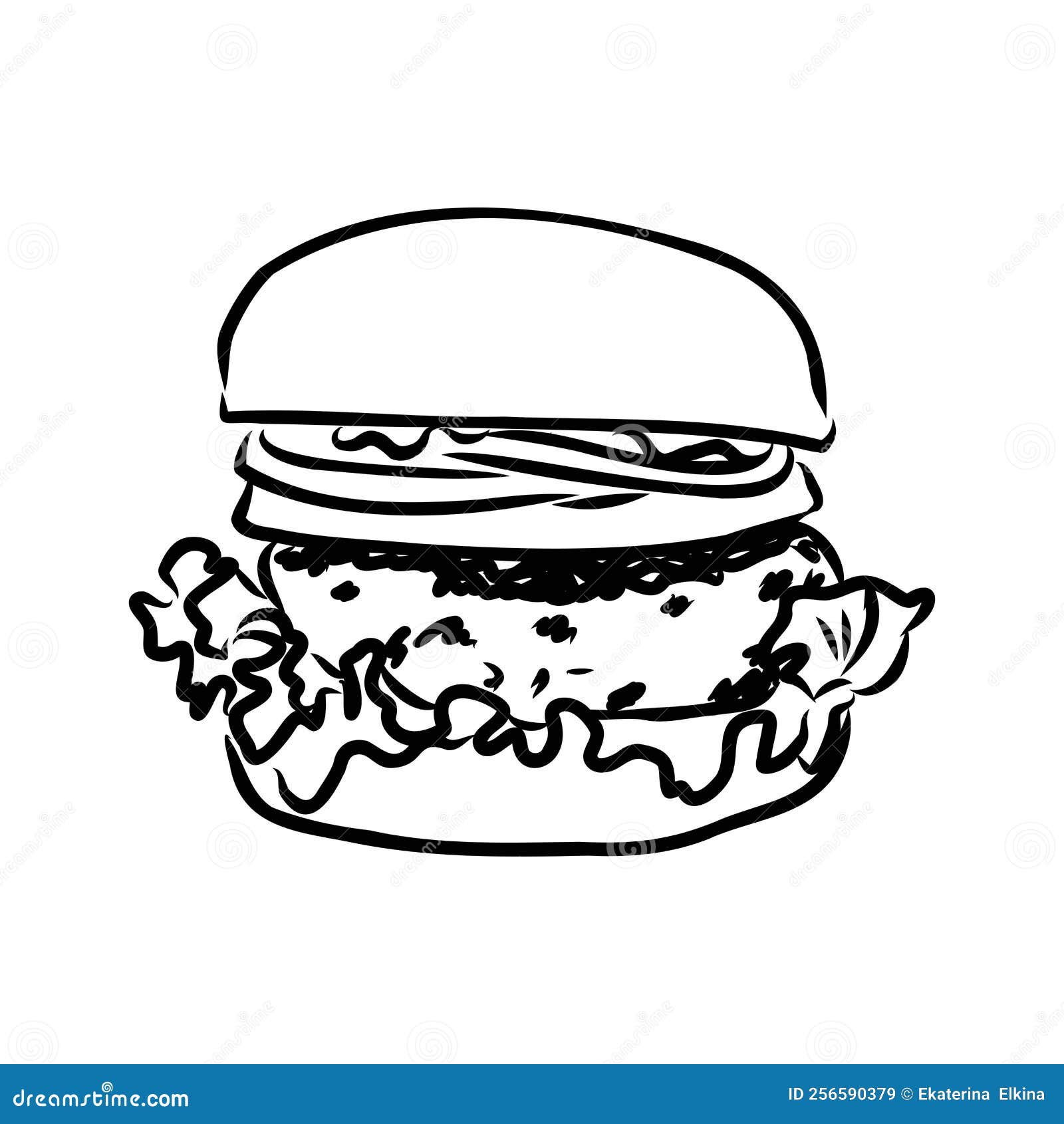 Burger Black Outline Sketch. Vintage Style. Vector Illustration Stock ...