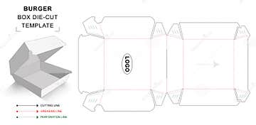 Burger Box Die Cut Template Stock Vector - Illustration of blueprint ...