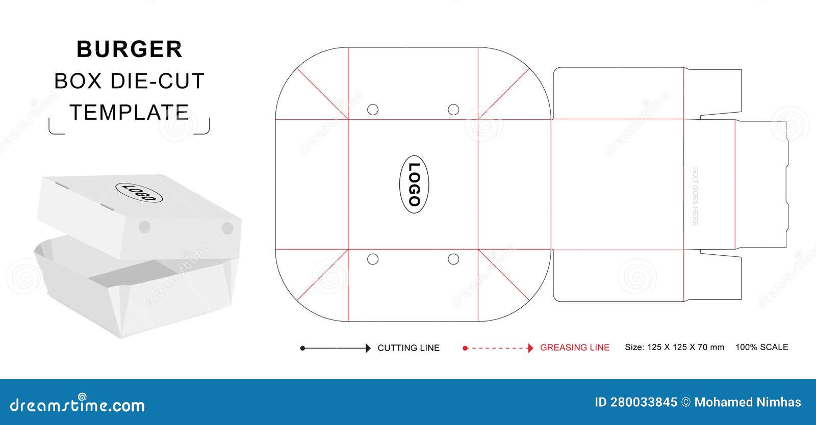 Burger Box Die Cut Template, Packaging Die Cut Template, 3d Box ...