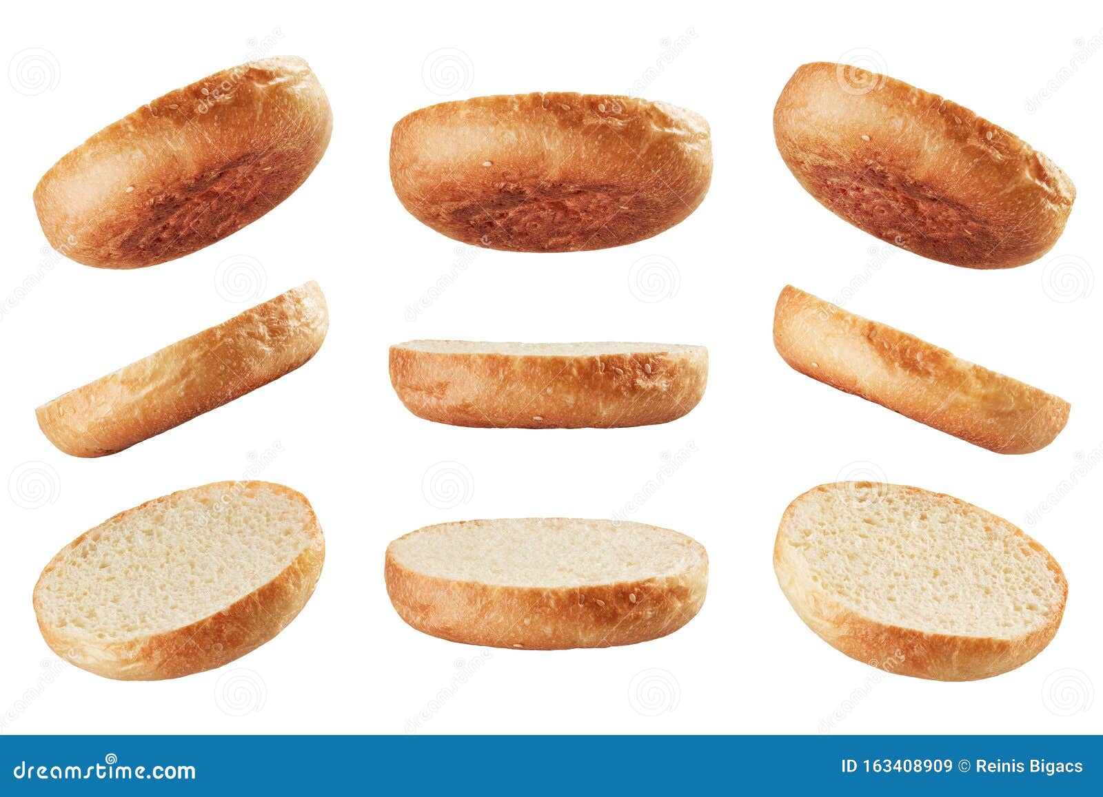 Burger Bun Bottoms Flying on White Background Stock Image - Image of ...