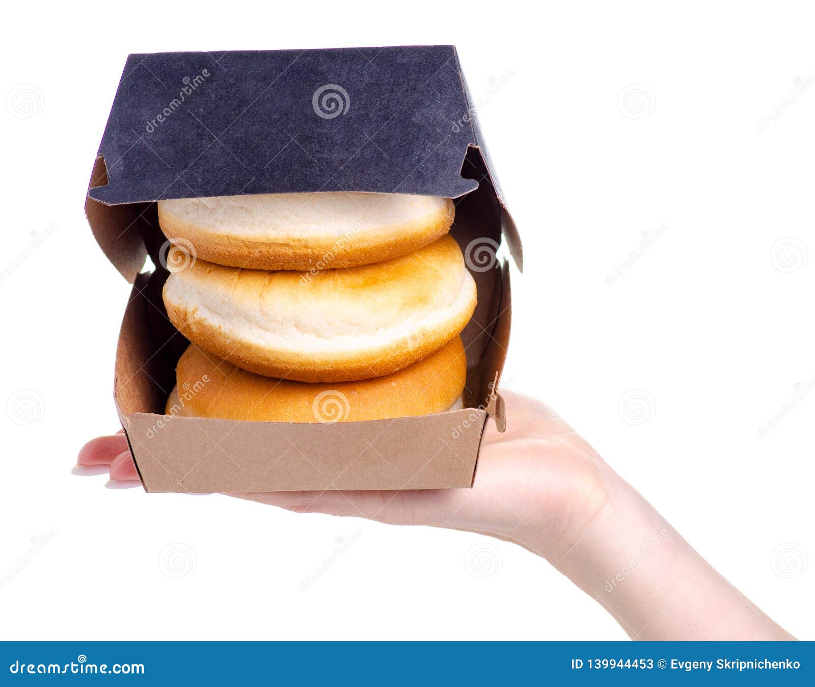 Burger Buns Burger Box in Hand Stock Image - Image of black, hand ...