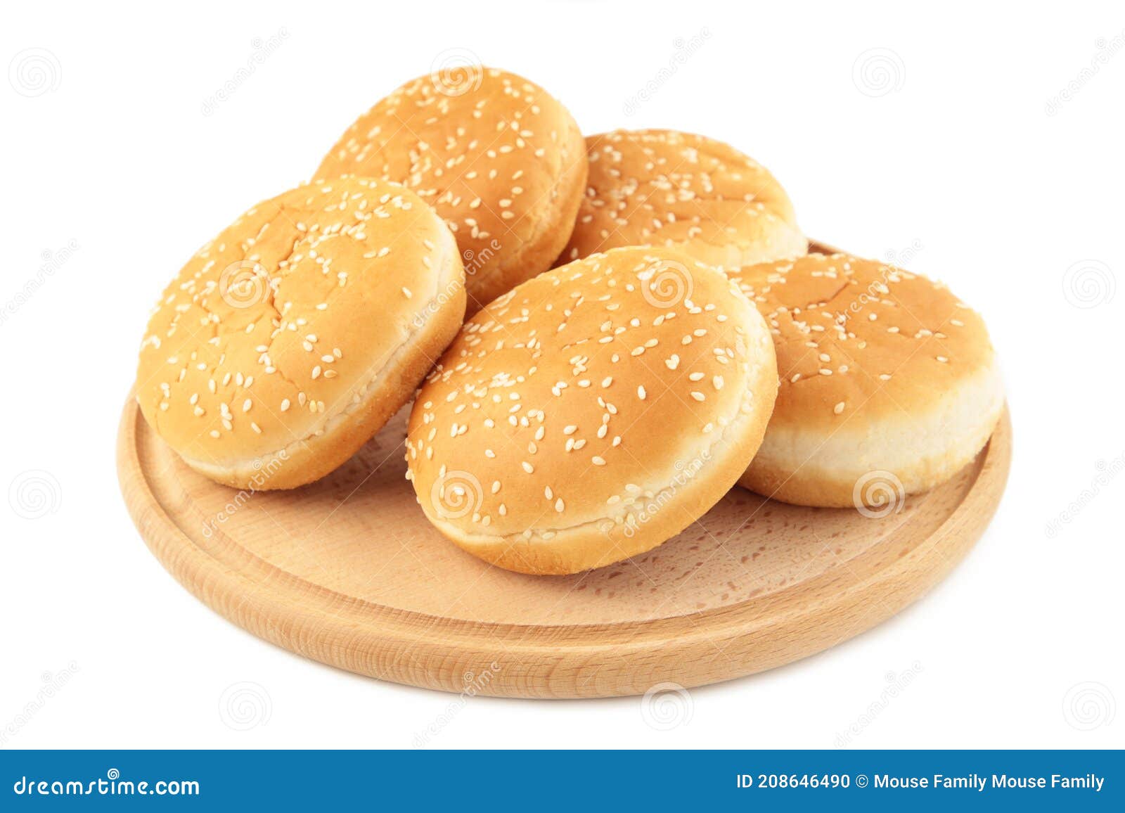 Burger Buns on Cutting Board Isolated on a White Background Stock Photo ...