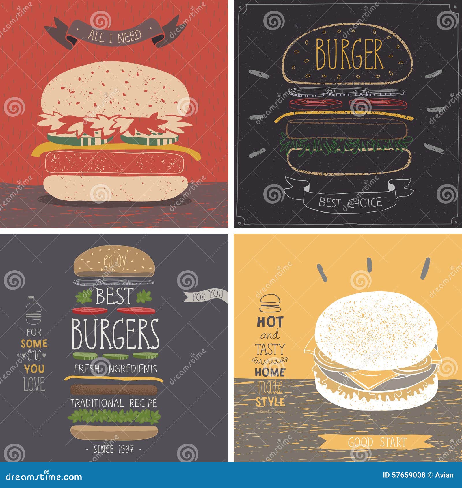 Burger Cards - Hand Drawn Style. Stock Vector - Illustration of concept ...