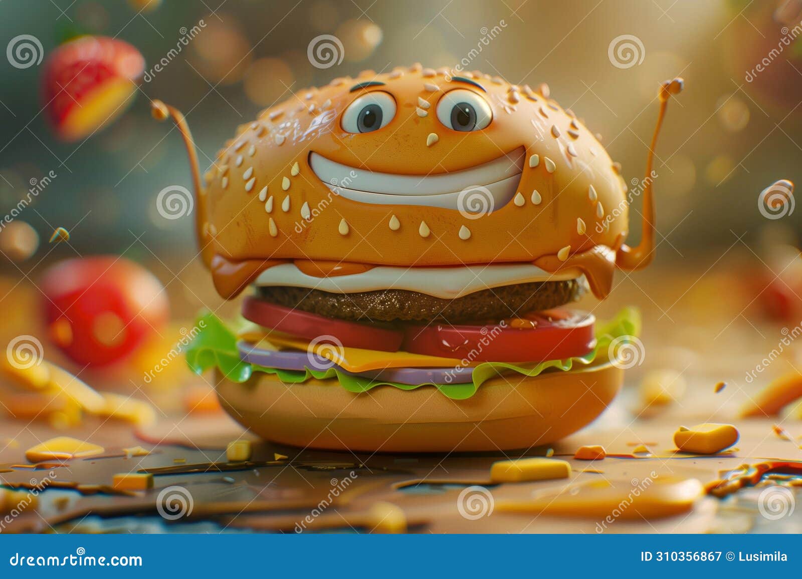 Burger cartoon stile stock image. Image of face, meat - 310356867