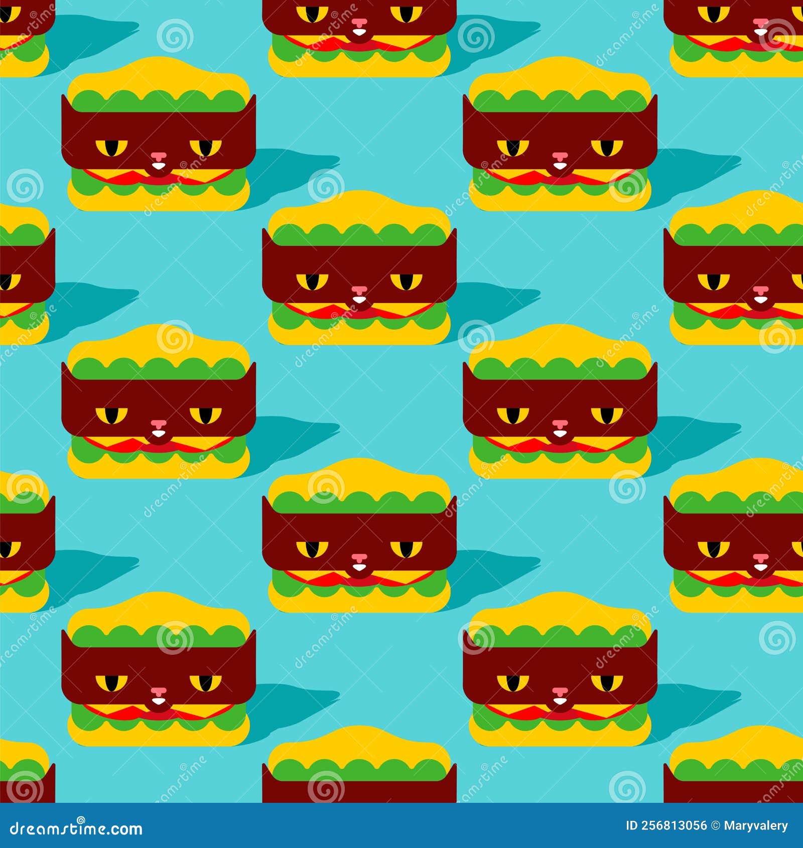 Burger Cat Cartoon Pattern Seamless. Hamburger Cat Background Stock ...