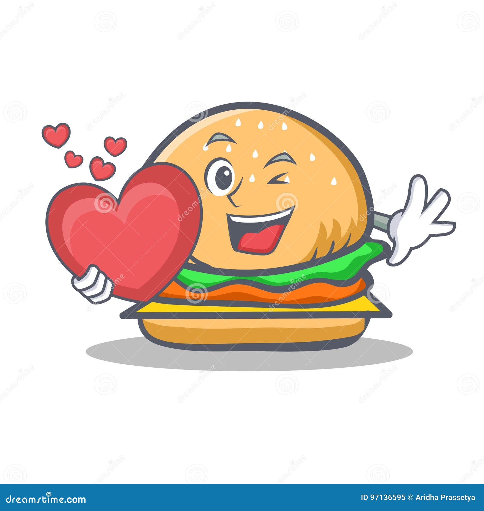 Burger Character Fast Food with Heart Stock Vector - Illustration of ...