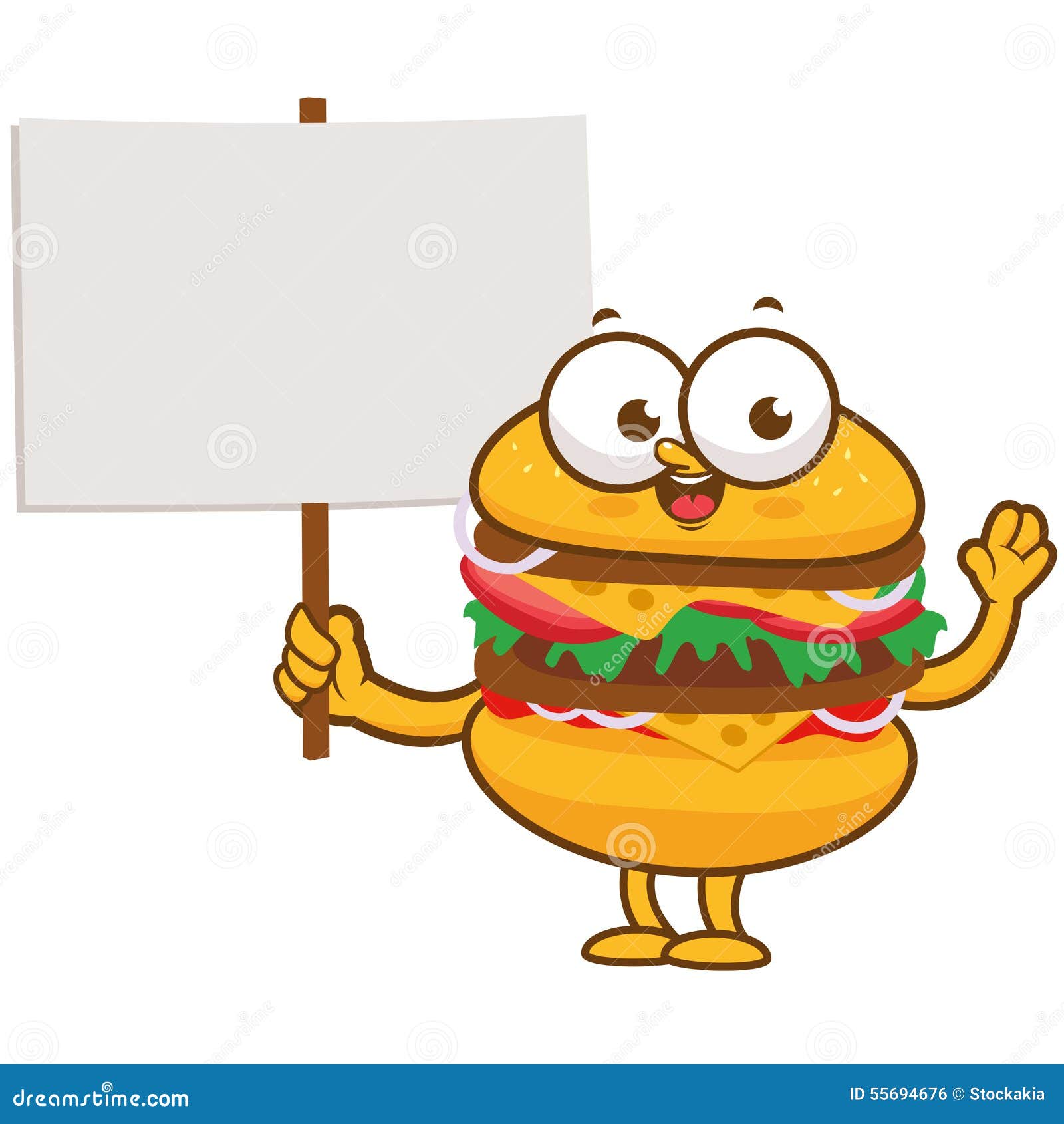 Hamburger Character Holding a Blank Sign. Vector Illustration Stock ...