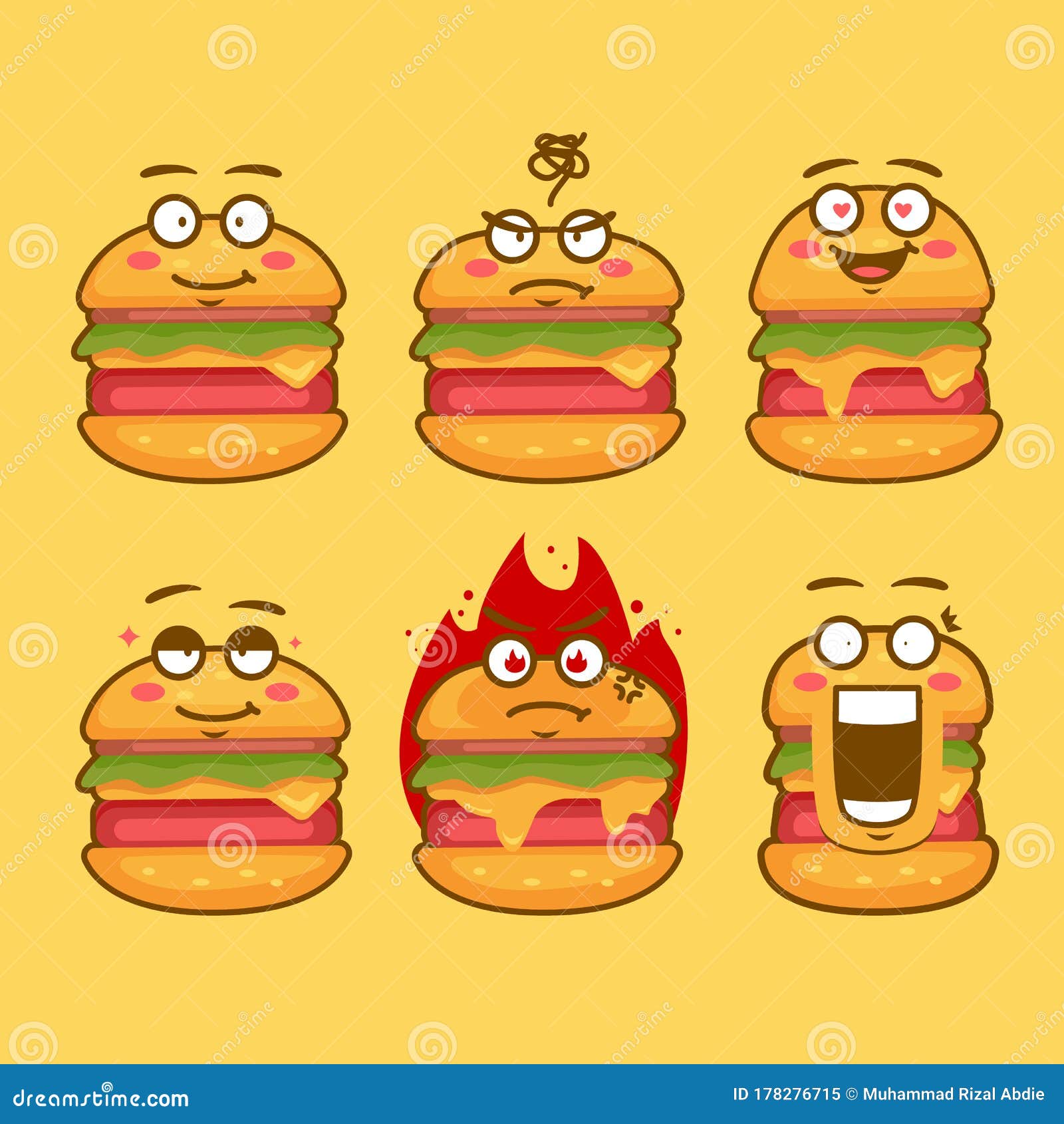 Burger Character Mascot Emoticon Face Expression Concept Illustration ...