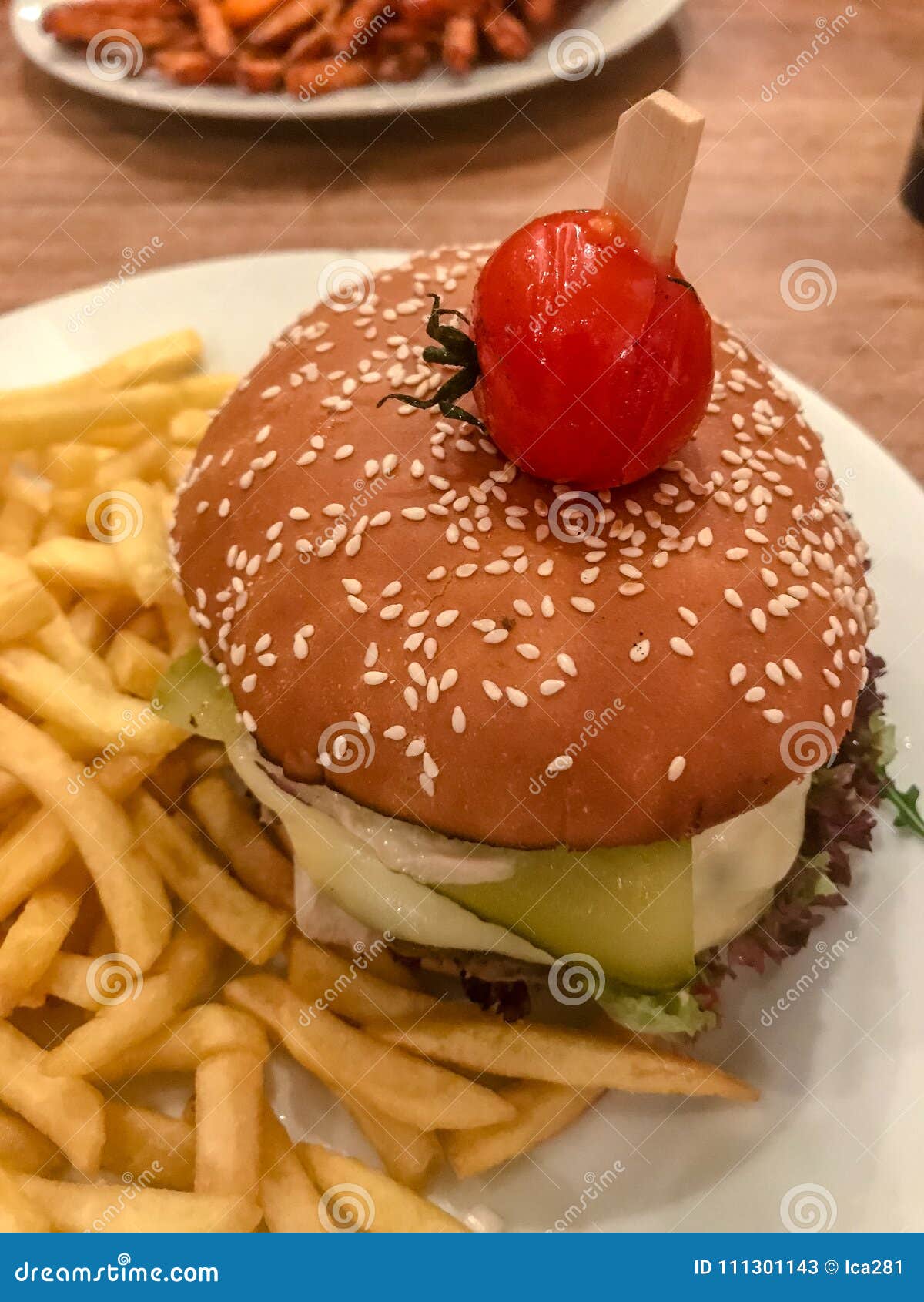 Burger with fries stock image. Image of sandwich, fries - 111301143