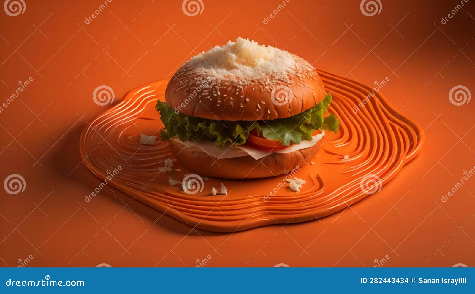Burger with Cheese and Vegetables on Orange Background. Concept of Fast ...