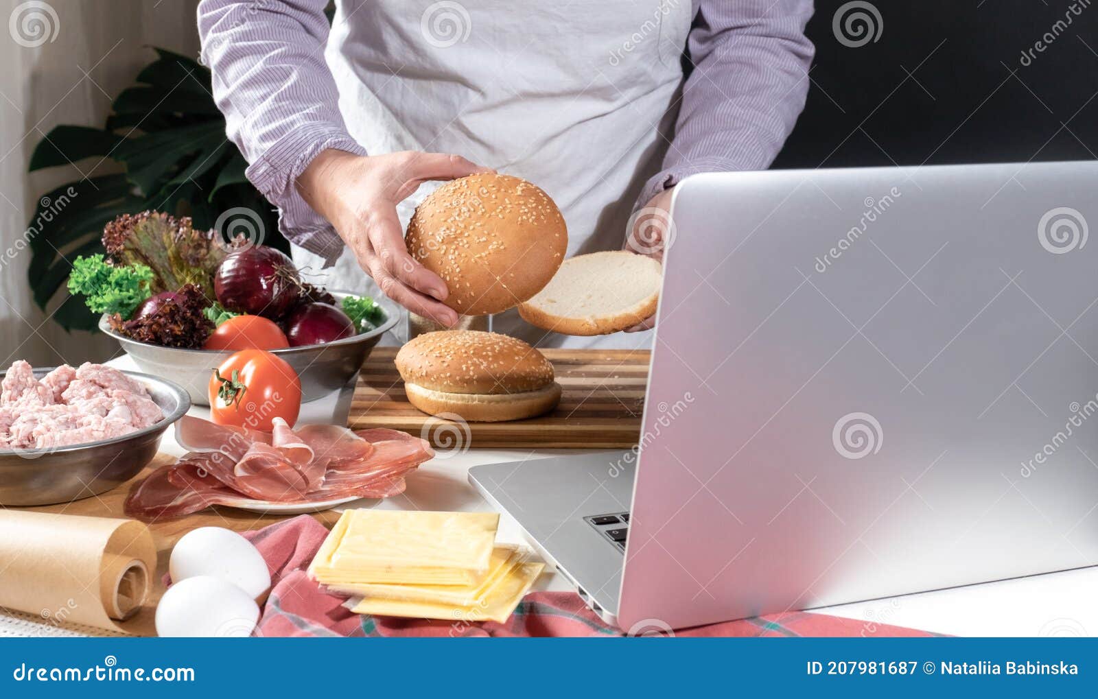 Cheeseburger On Laptop Keyboard - A Fast Food Lunch In The Workplace ...