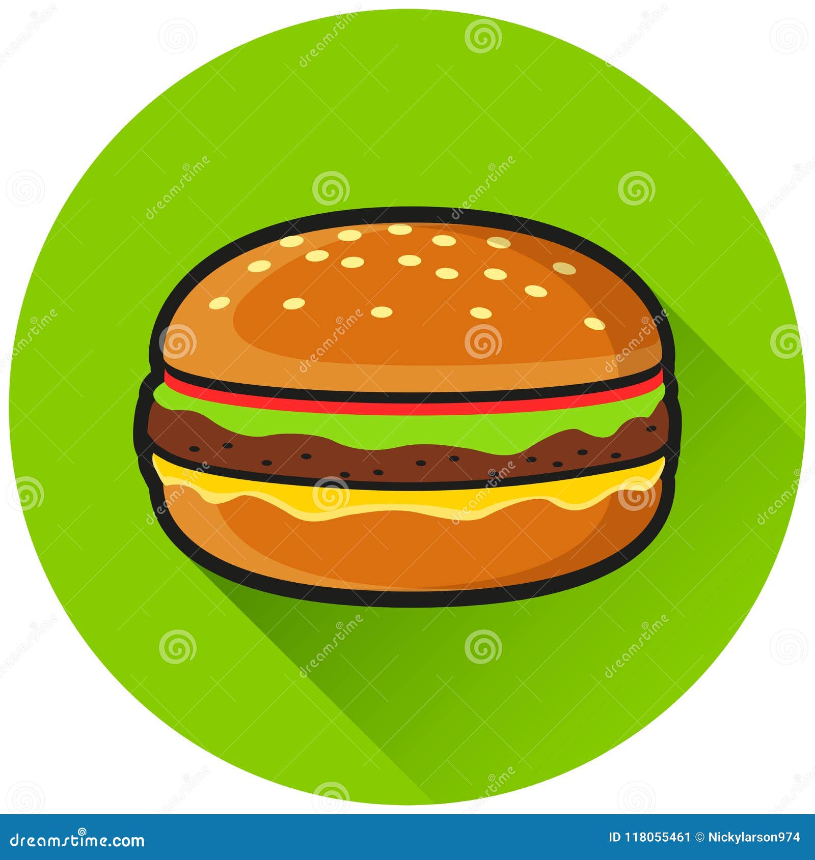Burger Circle Flat Green Icon Stock Vector - Illustration of nutrition ...