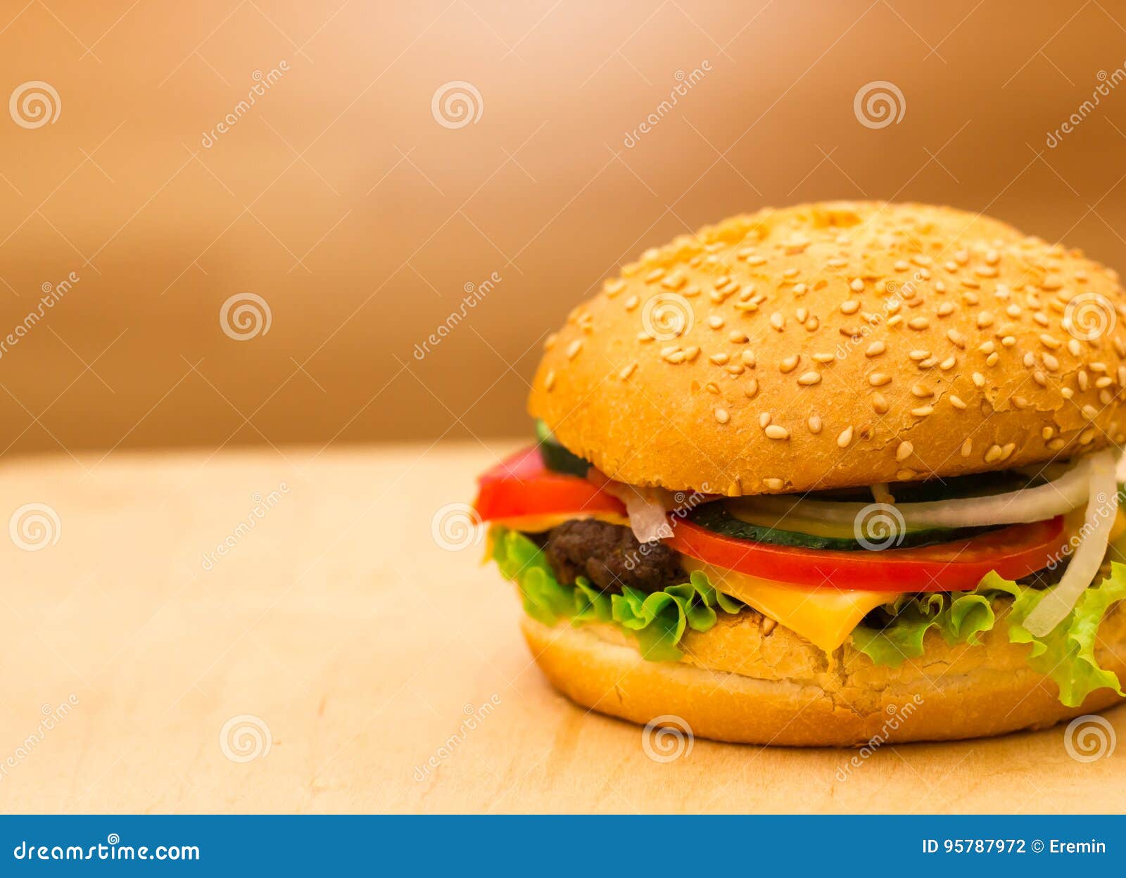 Burger Close-up on a Board. Stock Photo - Image of green, background ...