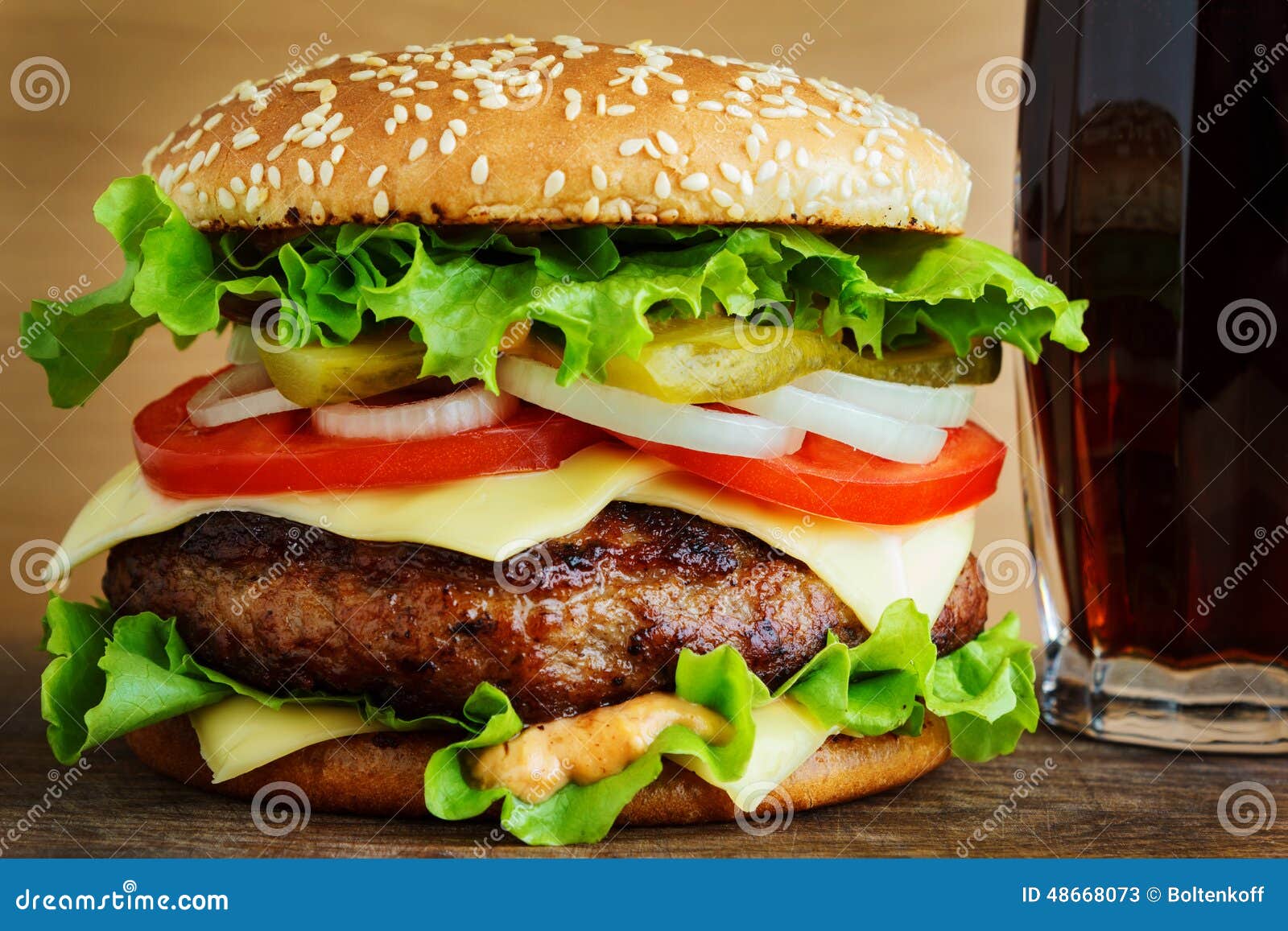 Burger with cola stock image. Image of cheese, hamburger - 48668073