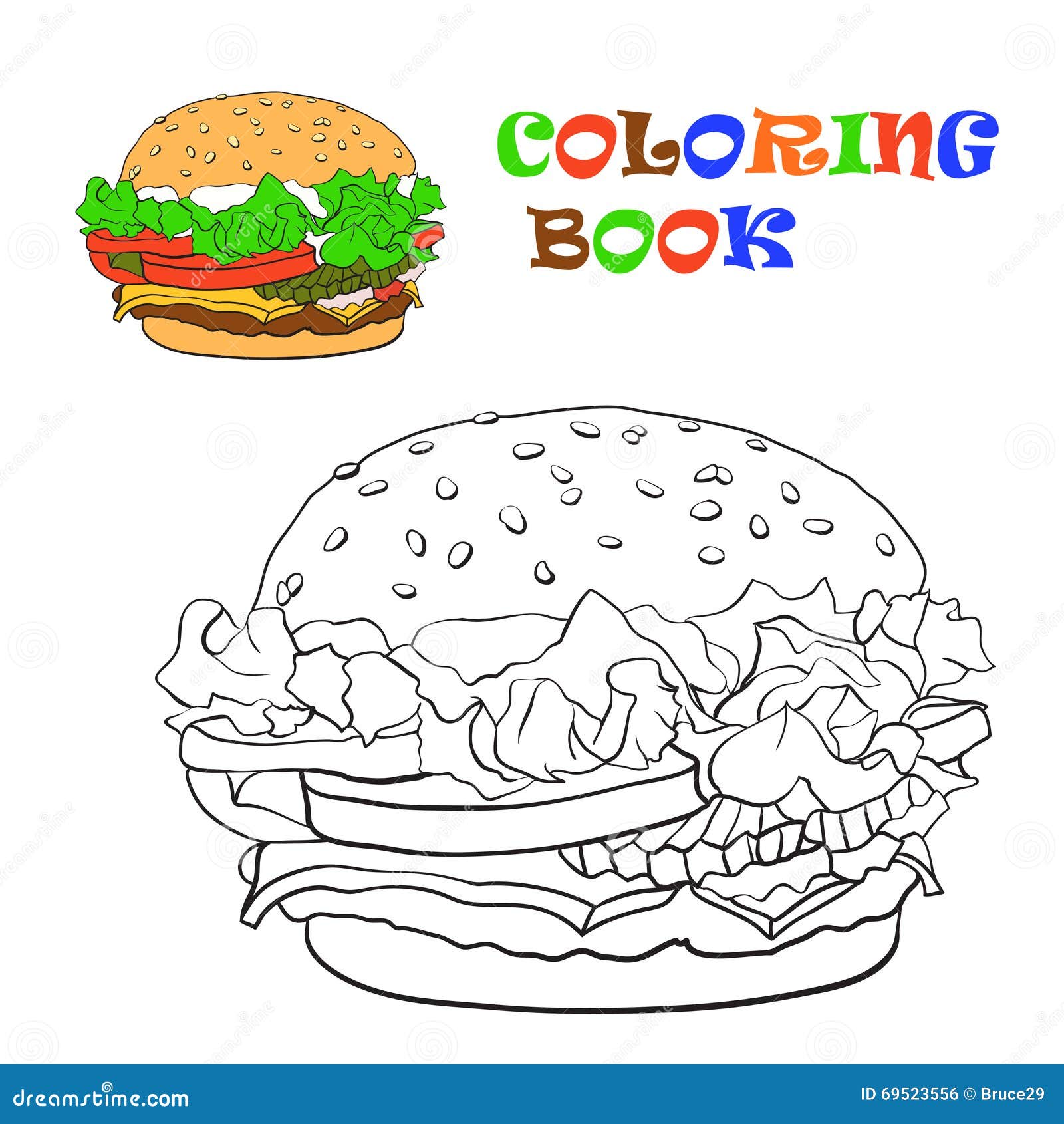 Burger, Coloring Book. Vector Illustration Stock Vector - Illustration ...
