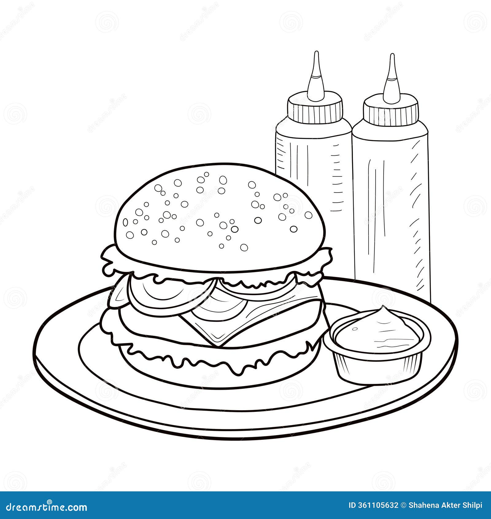 Burger Coloring Page, Outline, Simple Drawing Vector Illustration ...