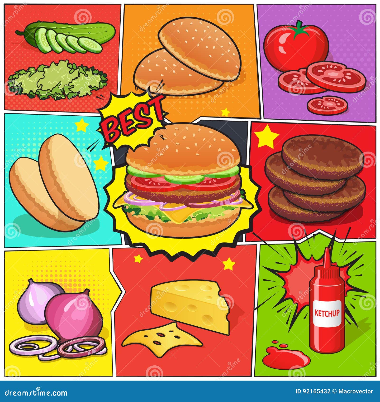 Burger Comic Book Style Pop Art Vector | CartoonDealer.com #62366132