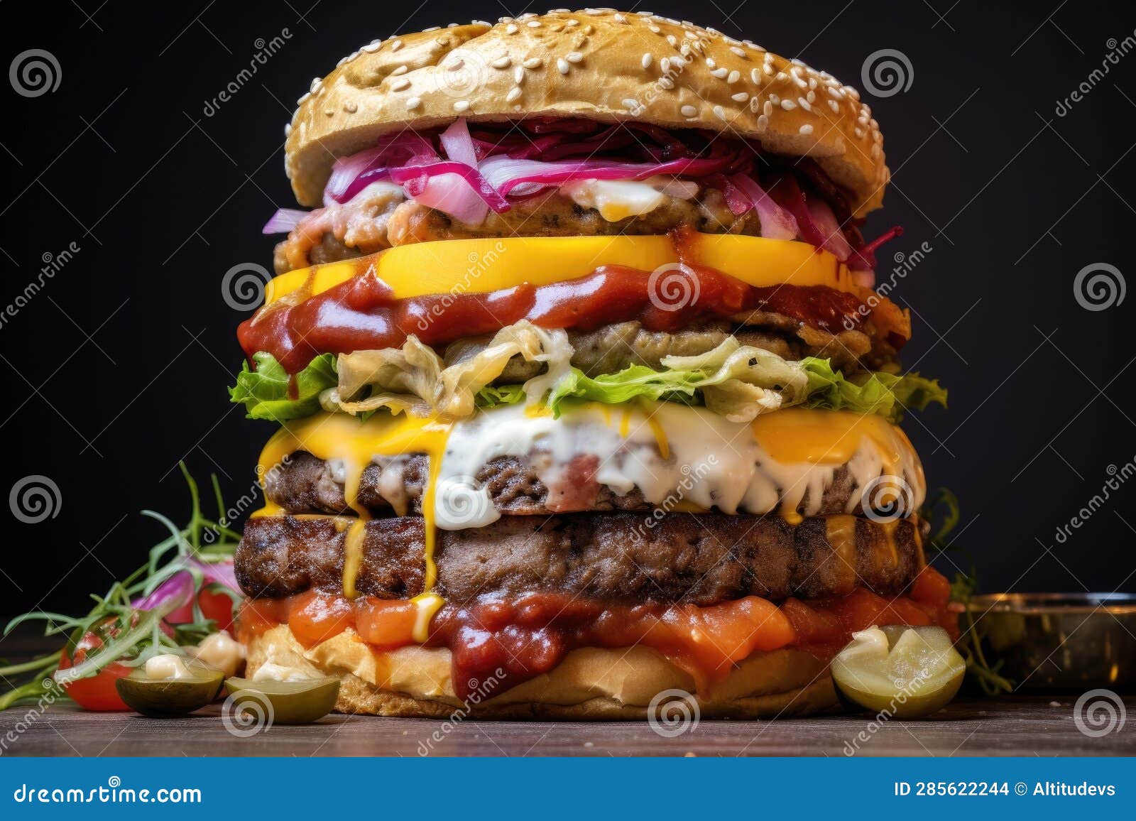Burger Construction Process with Layers of Ingredients Stock Photo ...
