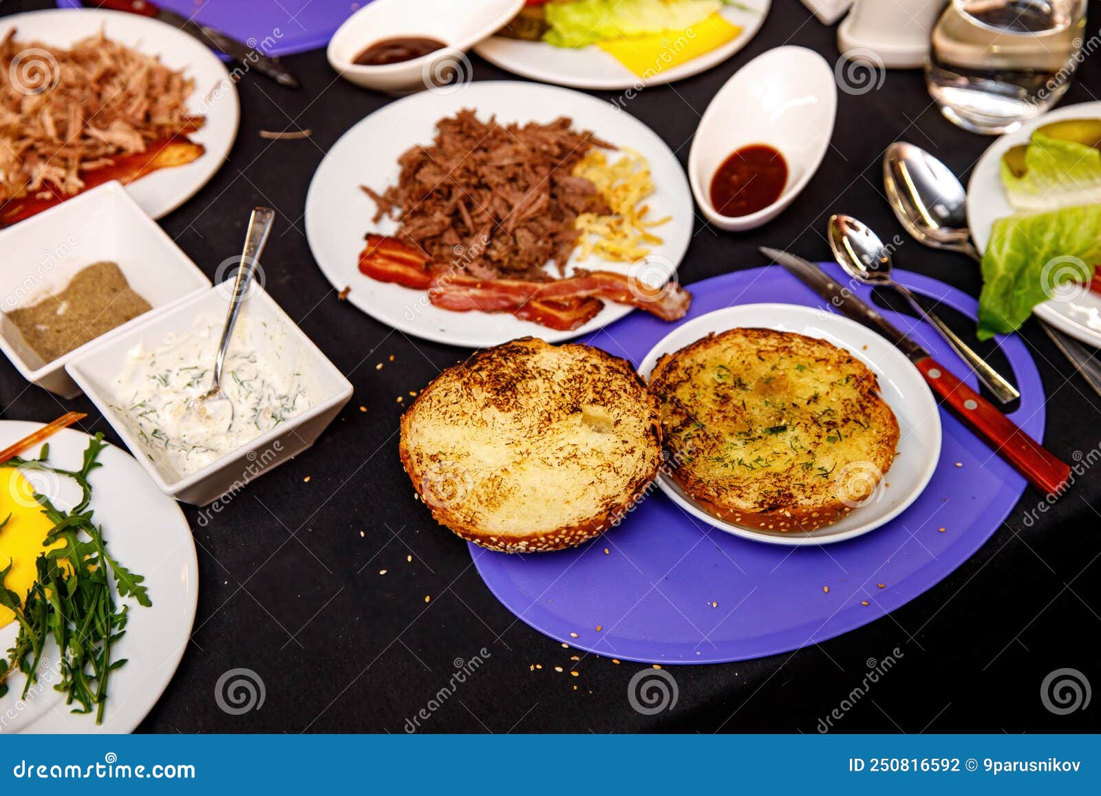 Burger Cooking Process. Chef Mixing Ingredients. Stock Photo - Image of ...