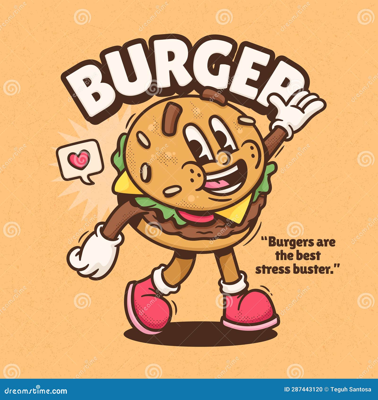 Burger Cute Trendy Retro Cartoon Vector Hand Drawn 8 Stock Vector ...