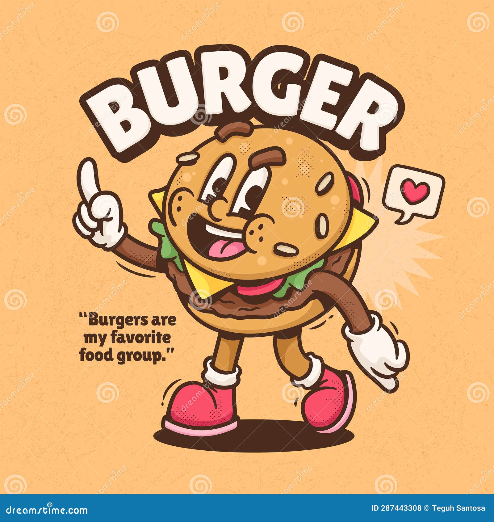 Burger Cute Trendy Retro Cartoon Vector Hand Drawn 10 Stock Vector ...