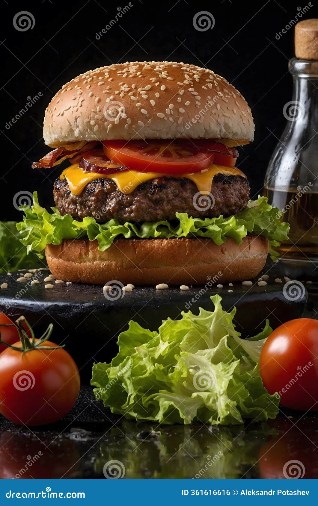 Burger on a Dark Background. Fast Food Stock Illustration ...