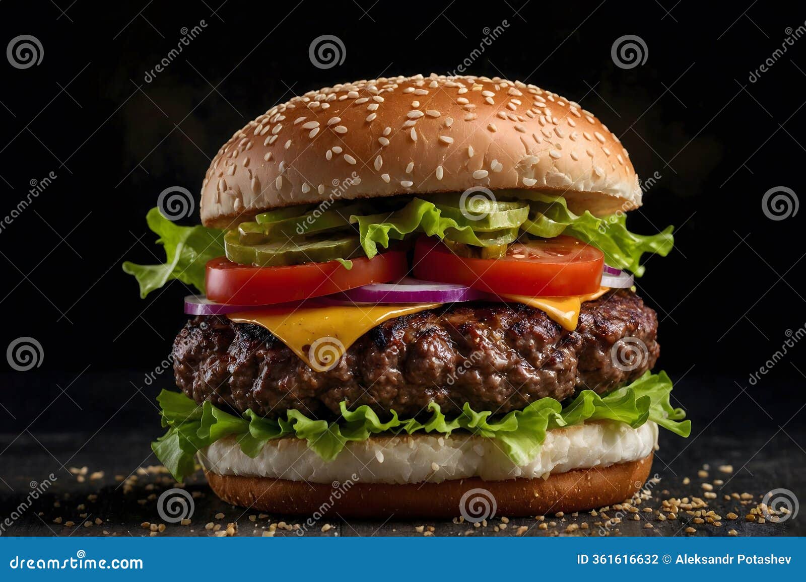 Burger on a Dark Background. Fast Food Stock Illustration ...