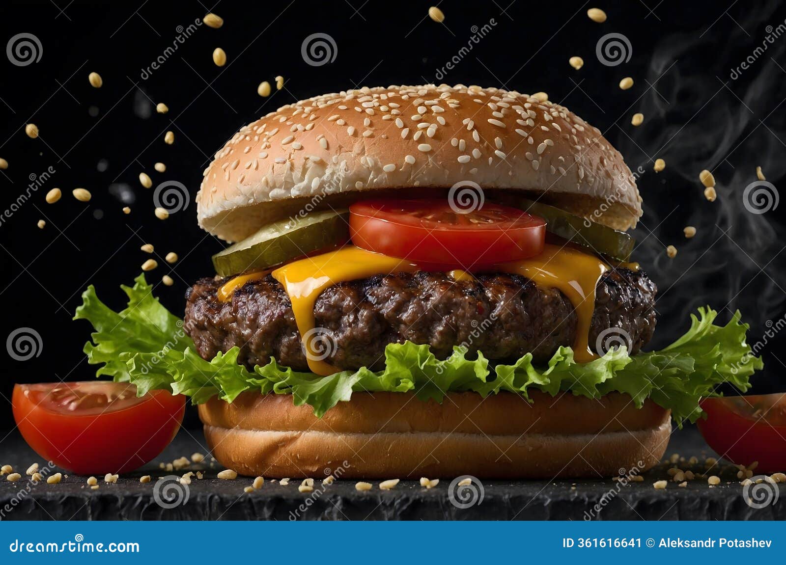 Burger on a Dark Background. Fast Food Stock Illustration ...