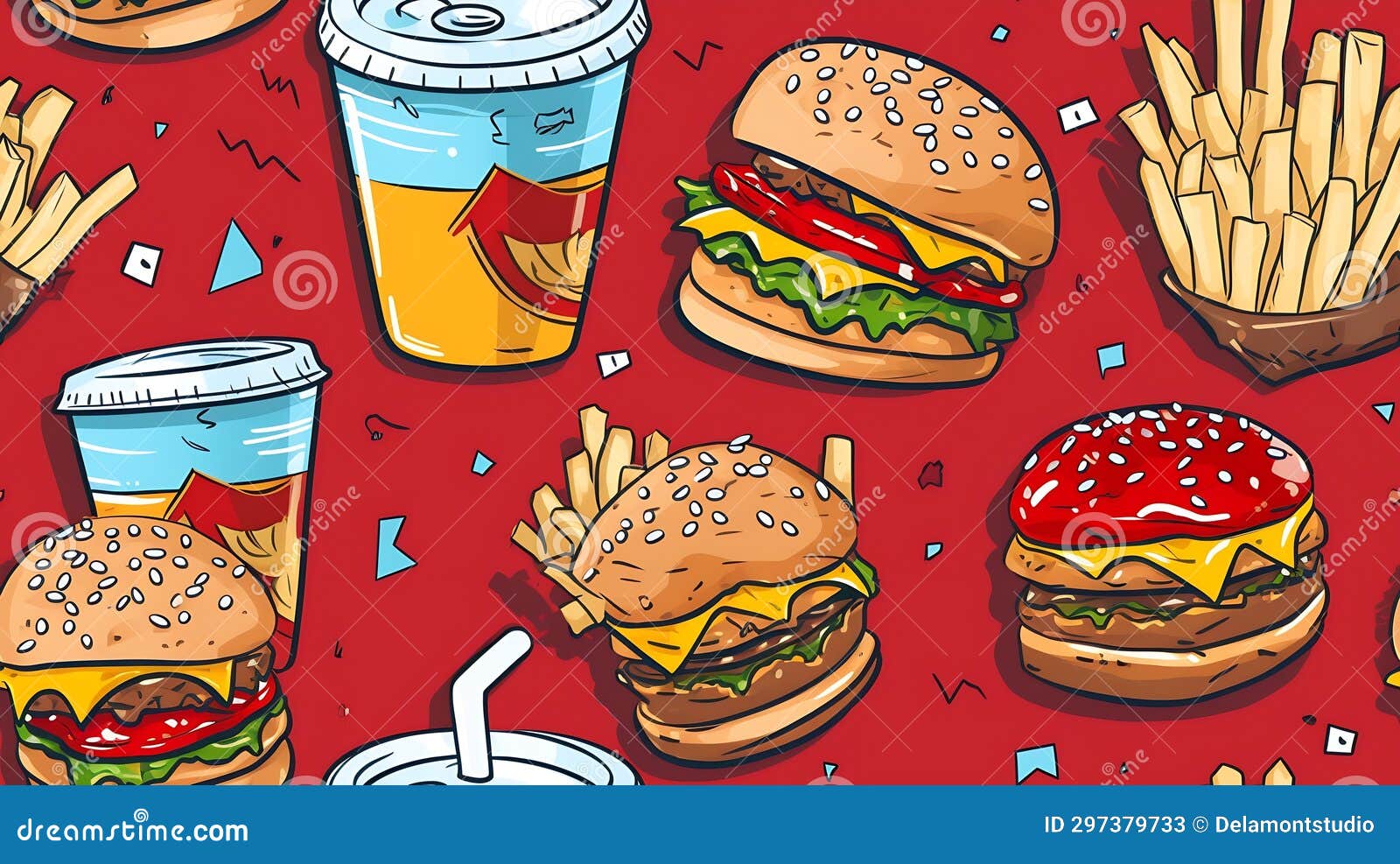 Burger Doodle Seamless Pattern Illustration 2 Stock Image - Image of ...