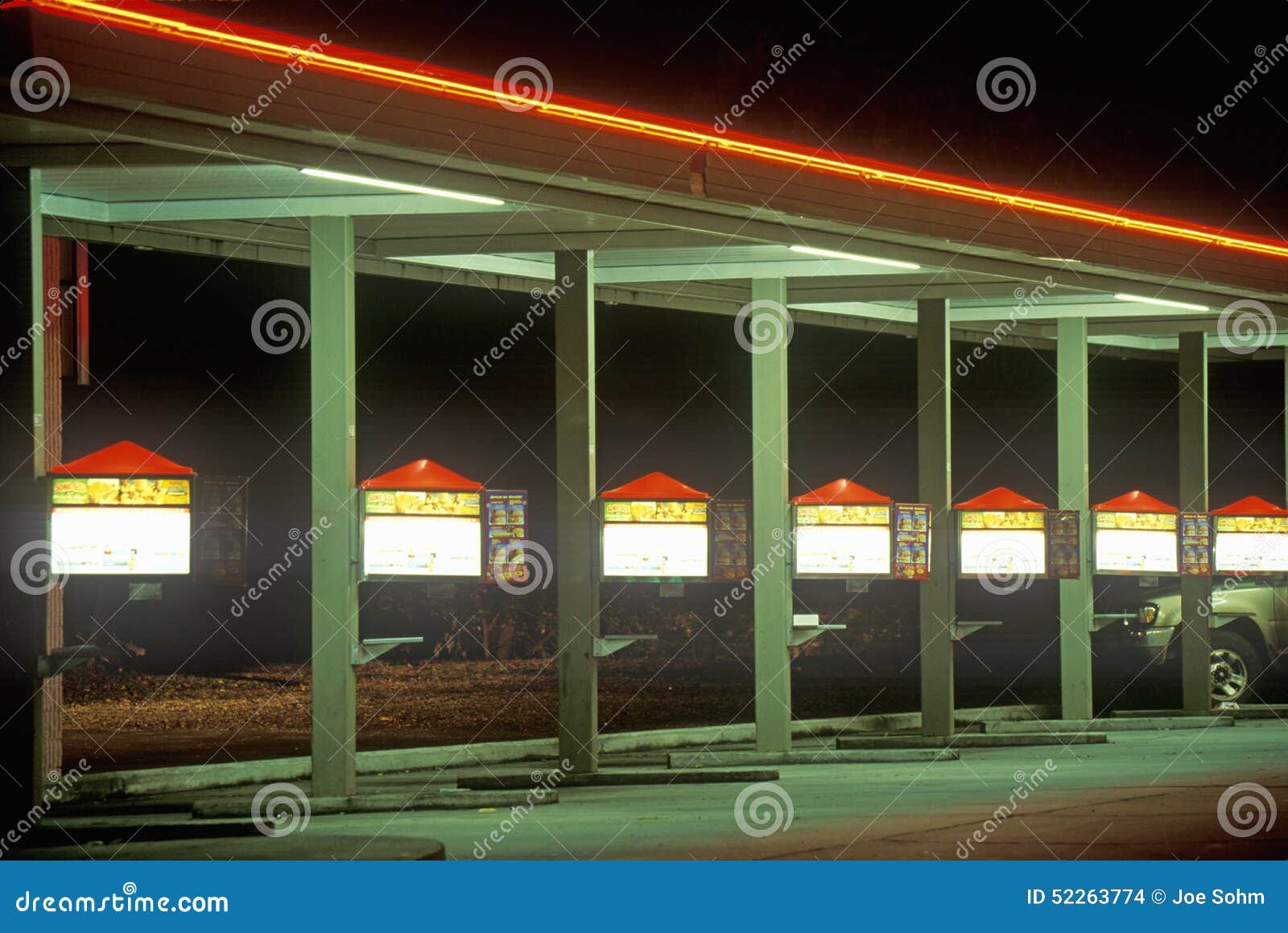 Burger Drive Up with Neon Lights at Night Editorial Stock Image - Image ...
