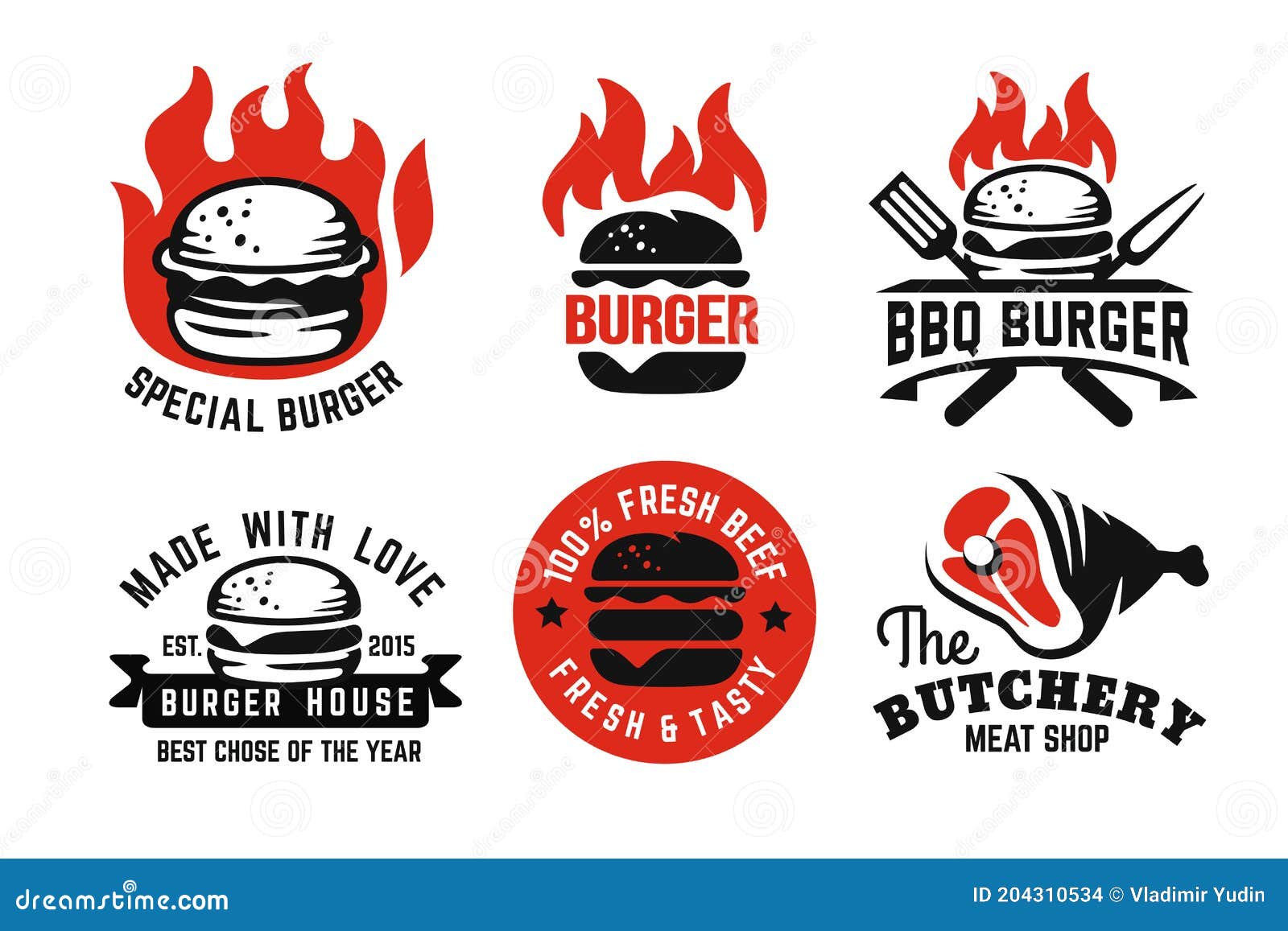 Burger Emblem. Fast Food Logo. Set Of Badges, Symbols, Design Elements ...