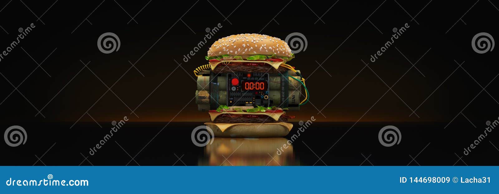 Burger with explosive. 3d stock illustration. Illustration of laptop ...