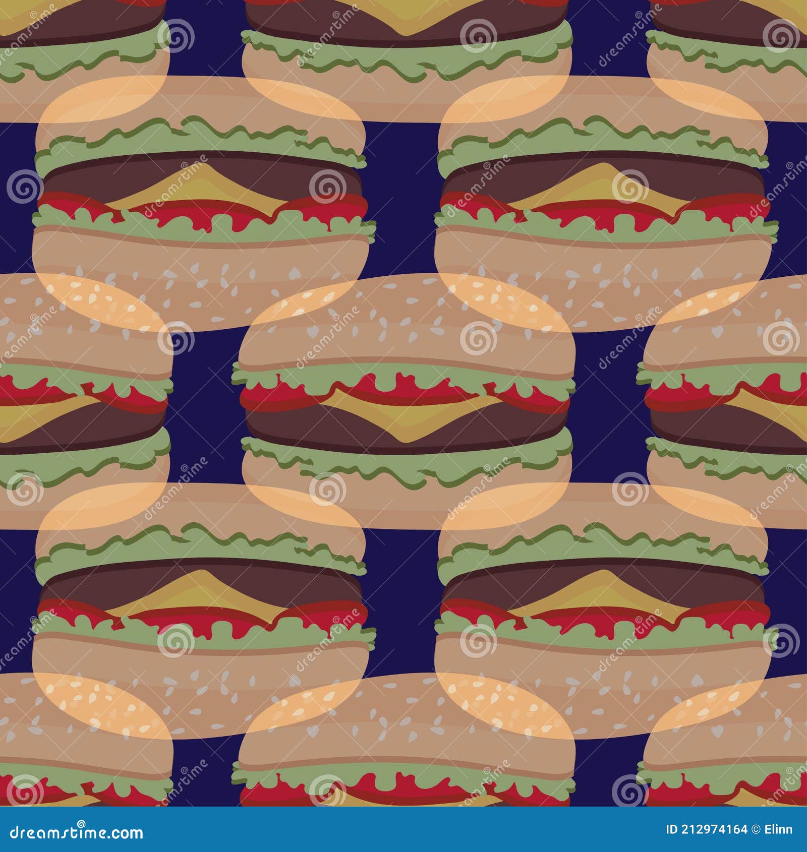 Burger Fast Food Repeat Pattern on Dark Blue Background Stock Vector ...