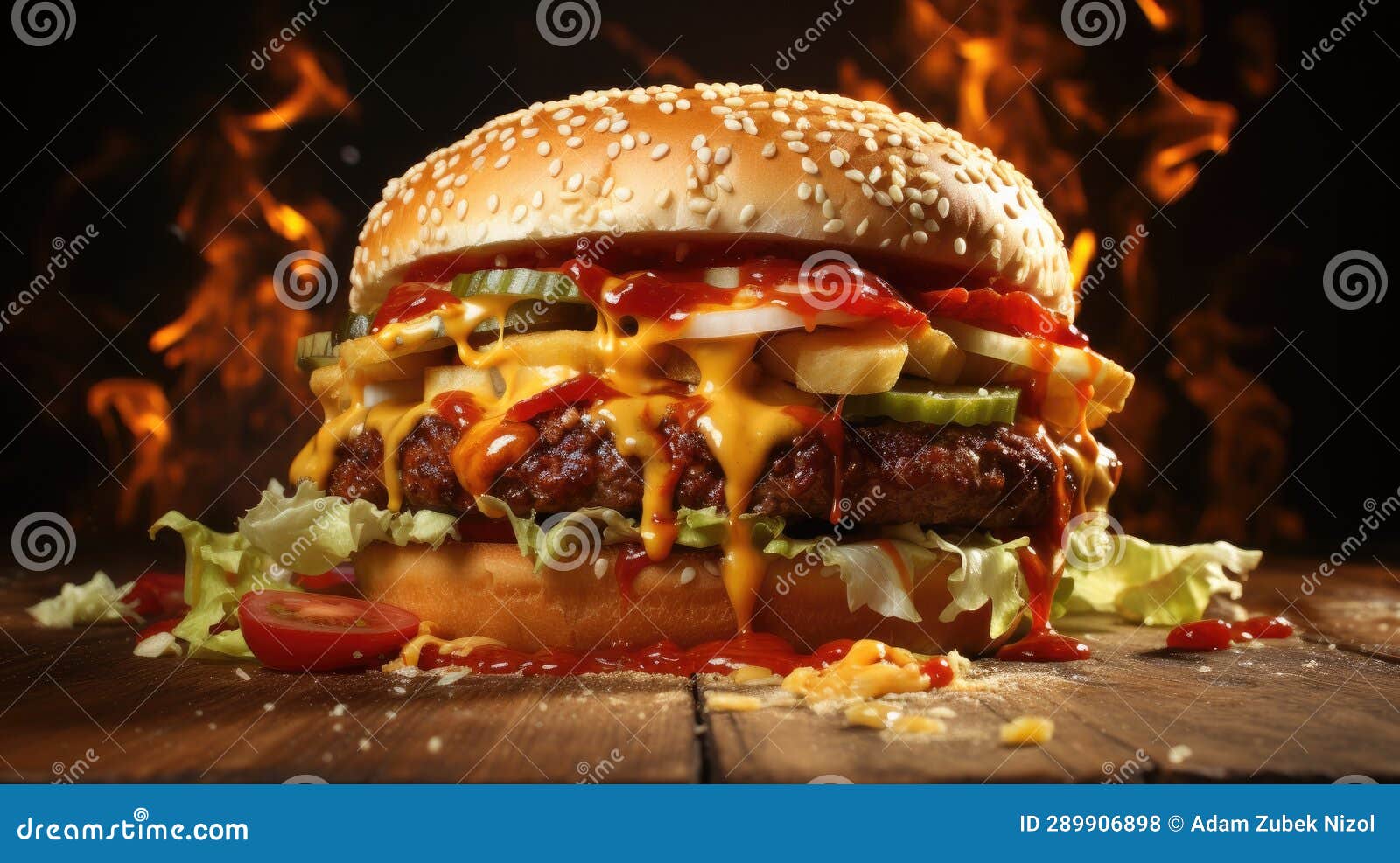 A Burger with a Fire in the Background Stock Illustration ...