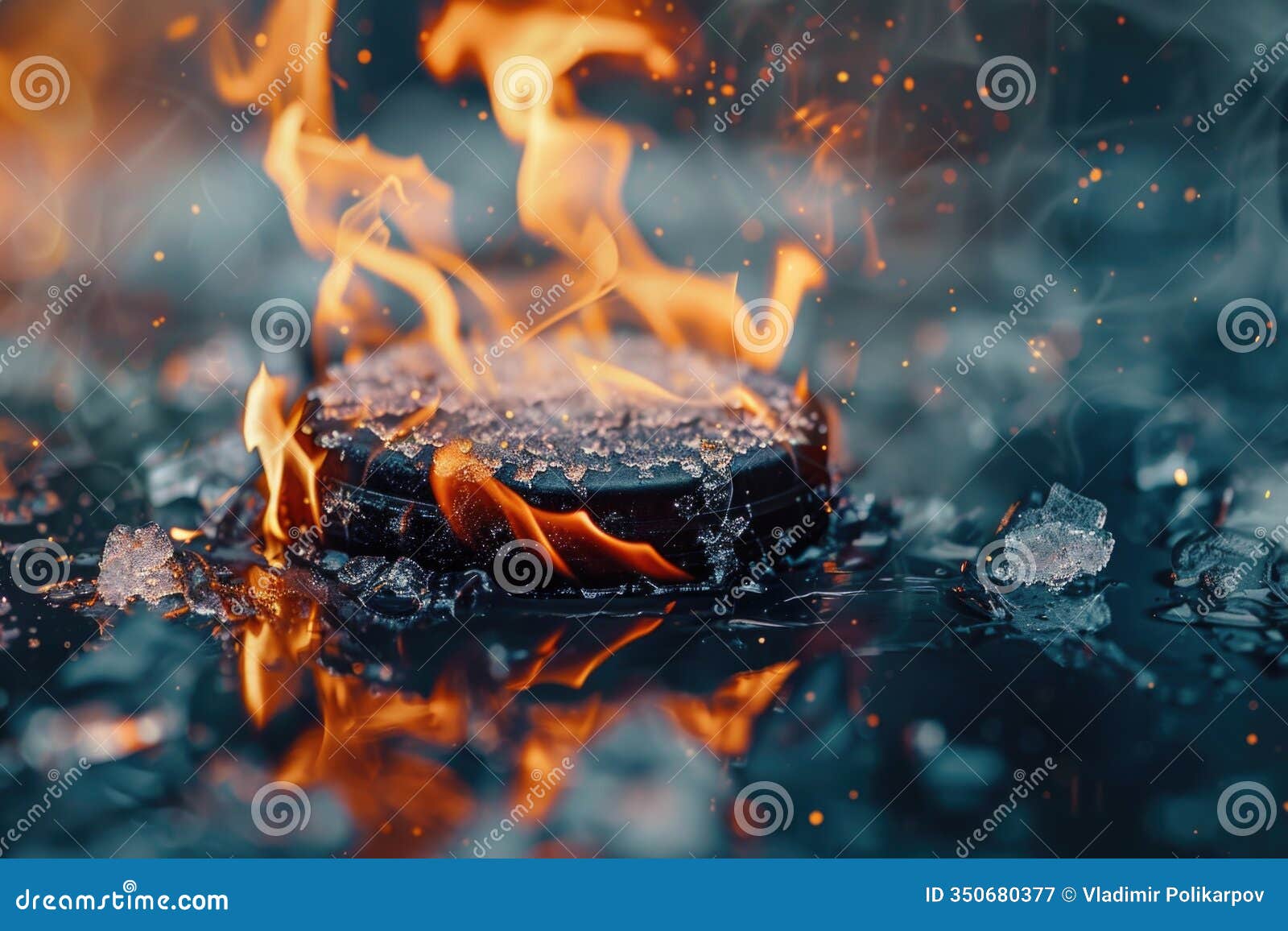 A Burger on Fire on a Kitchen or Restaurant Table Stock Image - Image ...