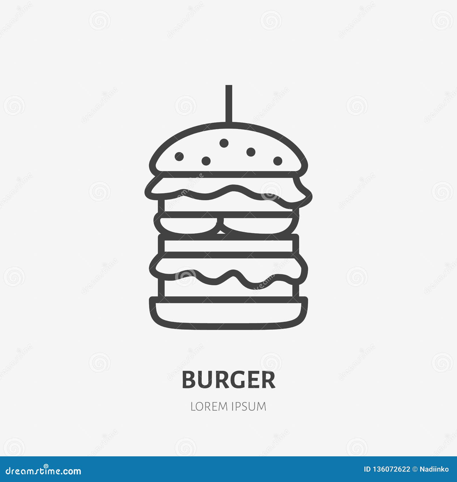 Burger Flat Line Icon. Vector Thin Sign of Fast Food Cafe Logo Stock ... Burger Flat Line Icon. Vector Thin Sign of Fast Food Cafe Logo Stock ...