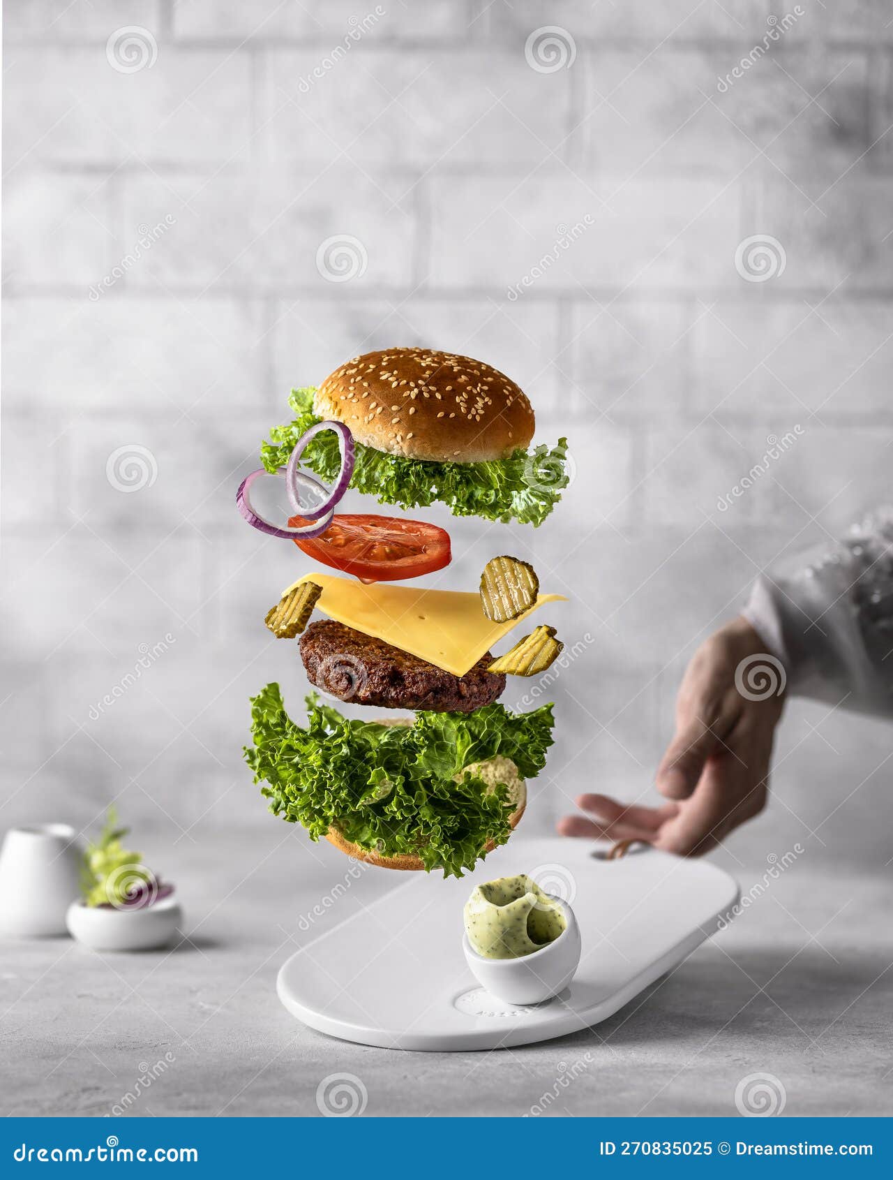 Burger levitation stock image. Image of fastfood, food - 270835025