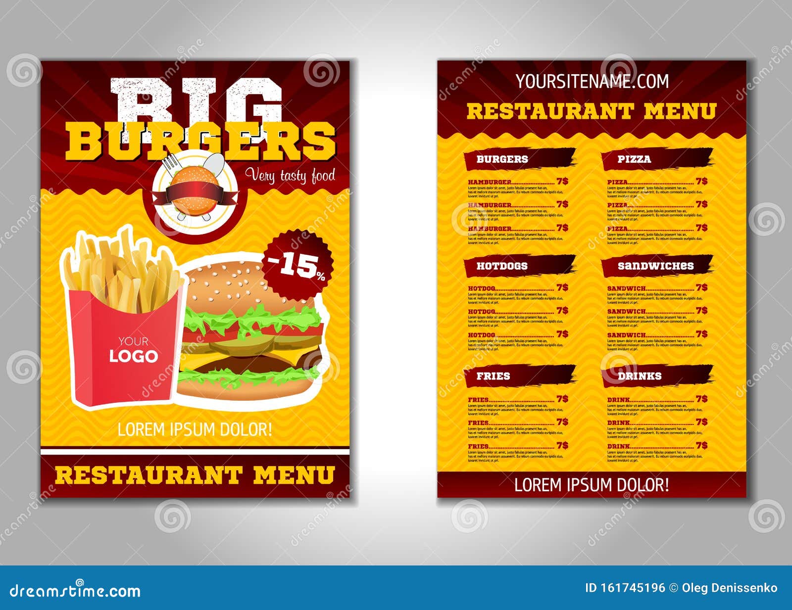 Burger Flyer Design Vector Template In A4 Size. Brochure And Layout ...